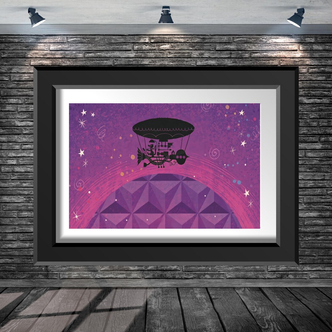 Epcot Dreamfinder and Figment Airship Over Spaceship Earth Poster 8x10 ...