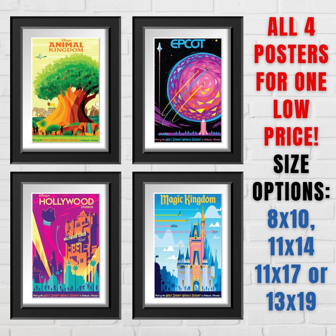 VINTAGE Set of 4 WDW 40th Anniversary Posters Magic Kingdom Animal ...