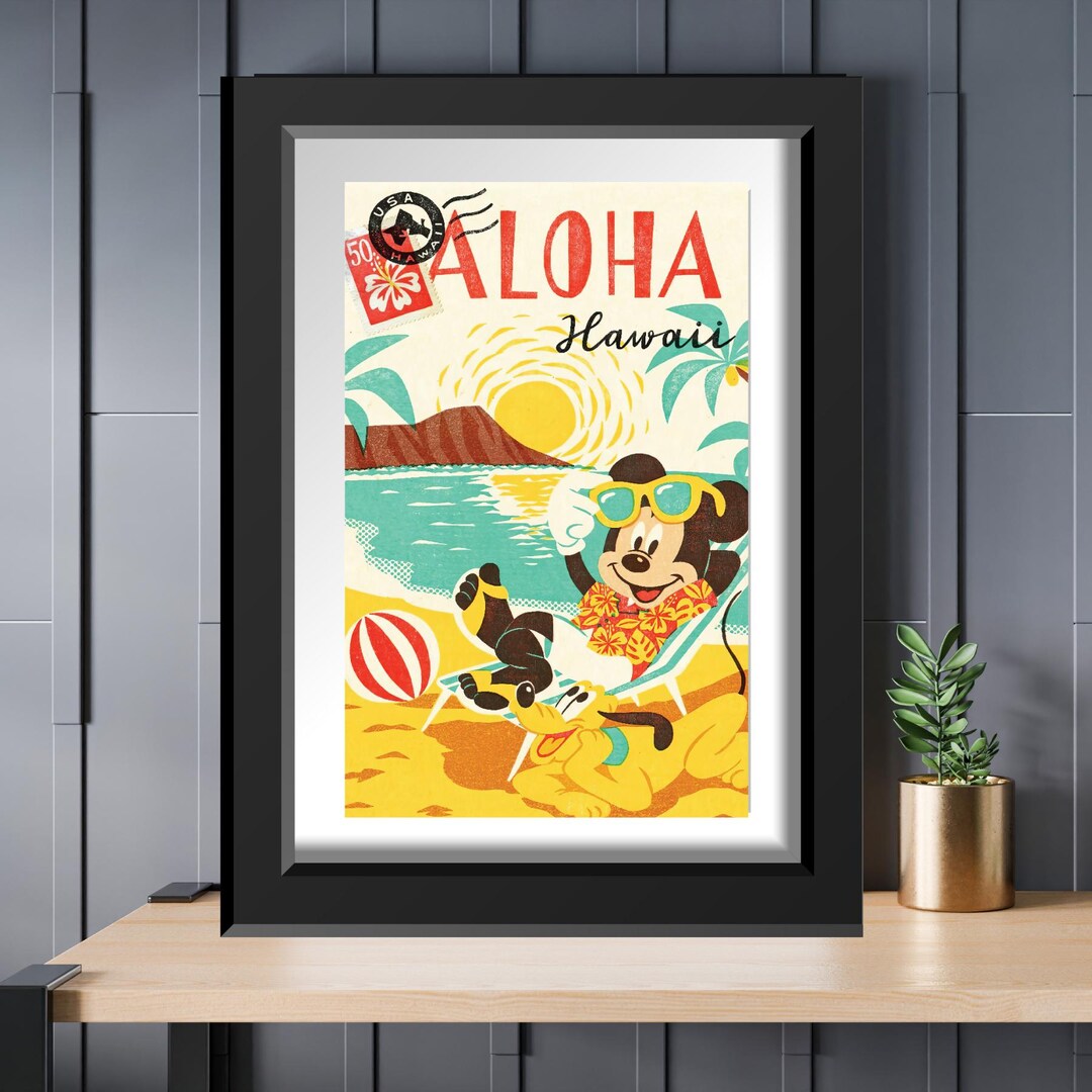 Aloha Mickey Mouse Pluto Hawaii Postcard Retro Vintage-style Poster 8x10 11x14 11x17 13x19 ...
