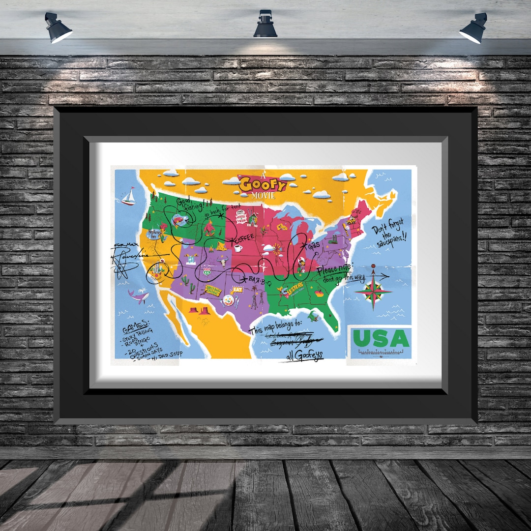 Disney Goofy Movie United States of America Map Poster 8x10 11x14 11x17 ...