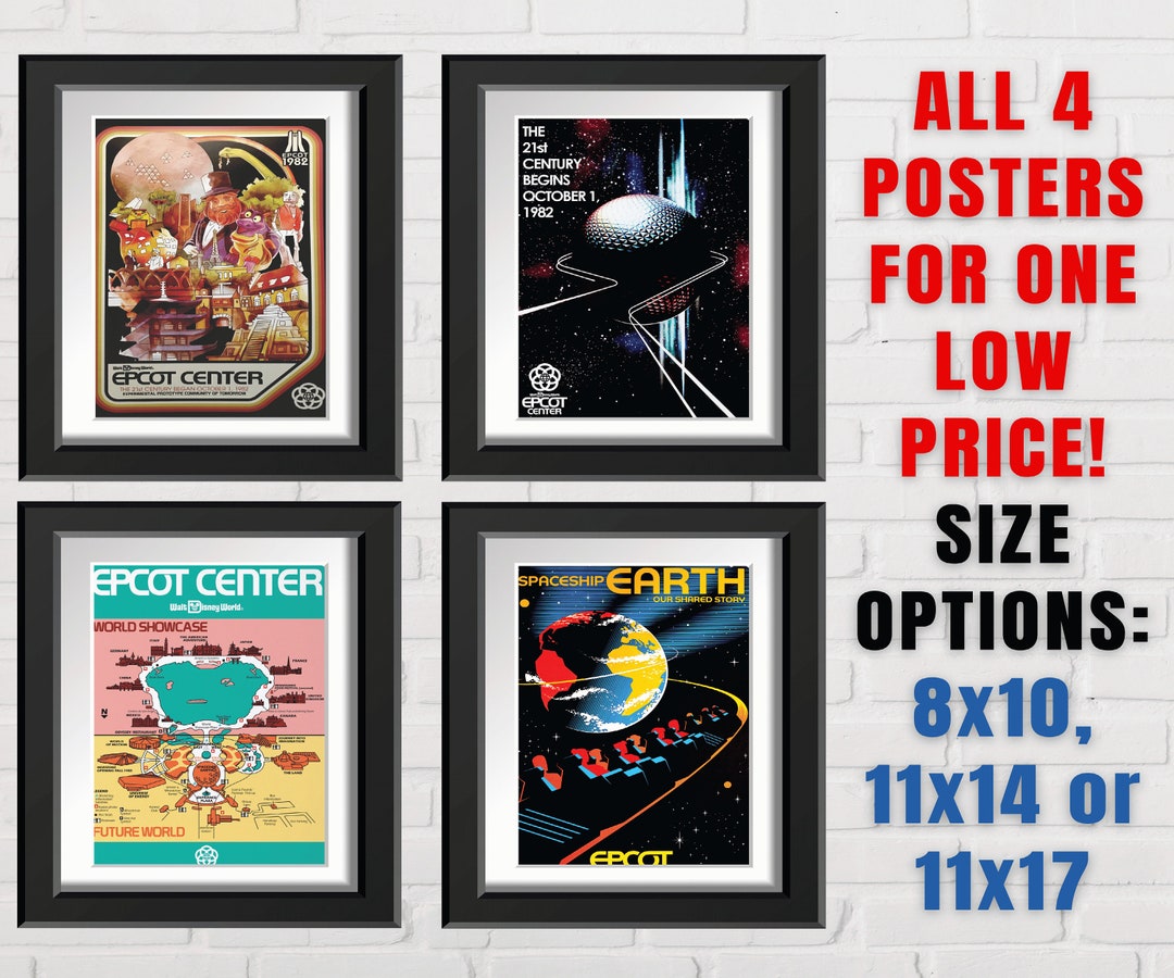VINTAGE Set of 4 Epcot Center Posters Dreamfinder Figment Spaceship ...