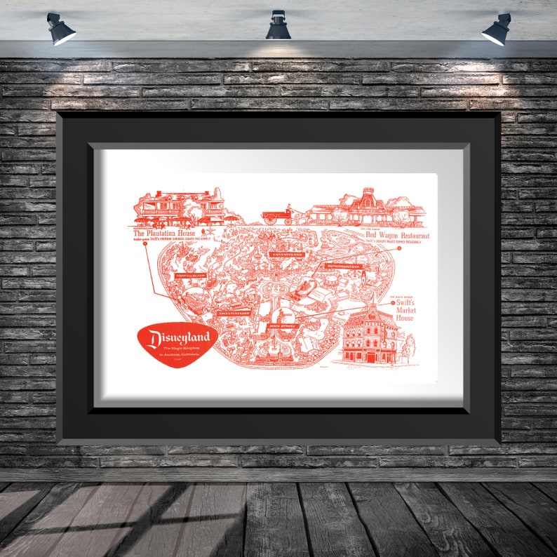 Disney Disneyland 1961 Map Swifts Market Plantation House Red Wagon ...