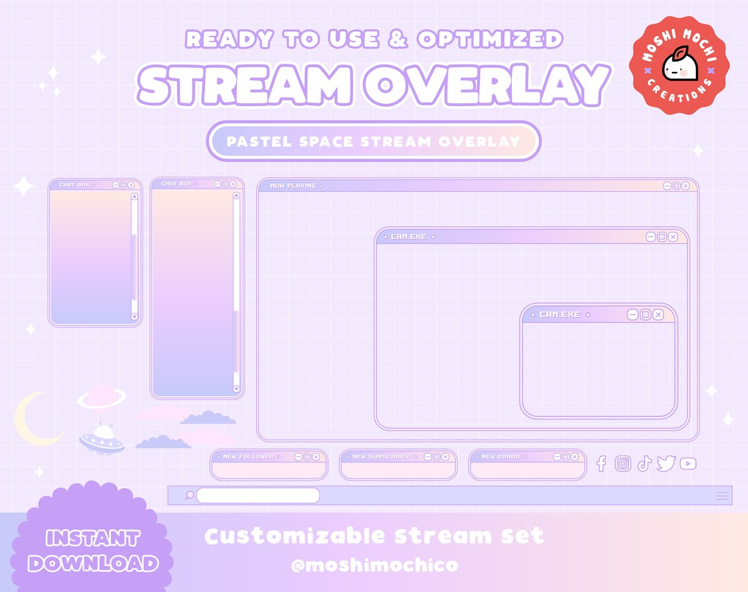 Twitch Overlay - Customizable Pastel Space Stream Overlay Set / Cute ...