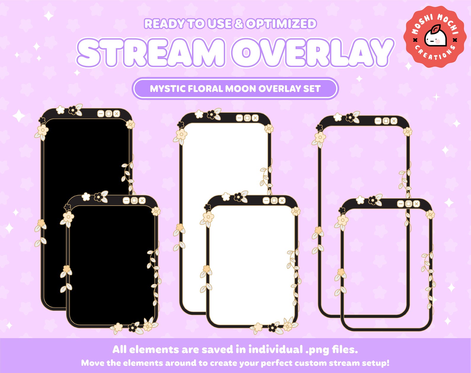 Mystic Stream Overlay Set for Twitch / Black White Floral Kawaii ...