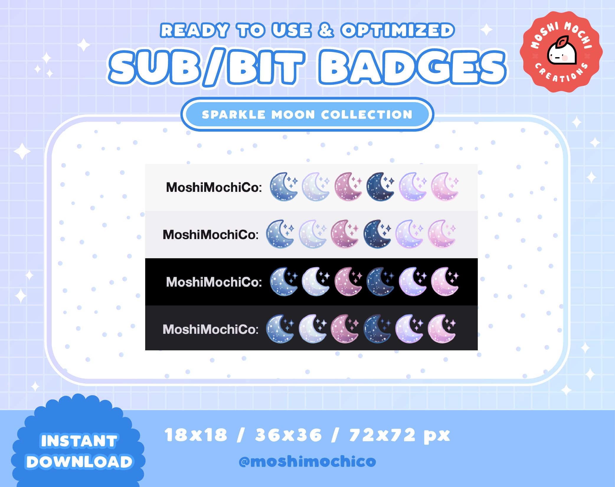 Twitch Sparkle Moon Badges - Sub Badge - Bit Badges - Stream Setup ...