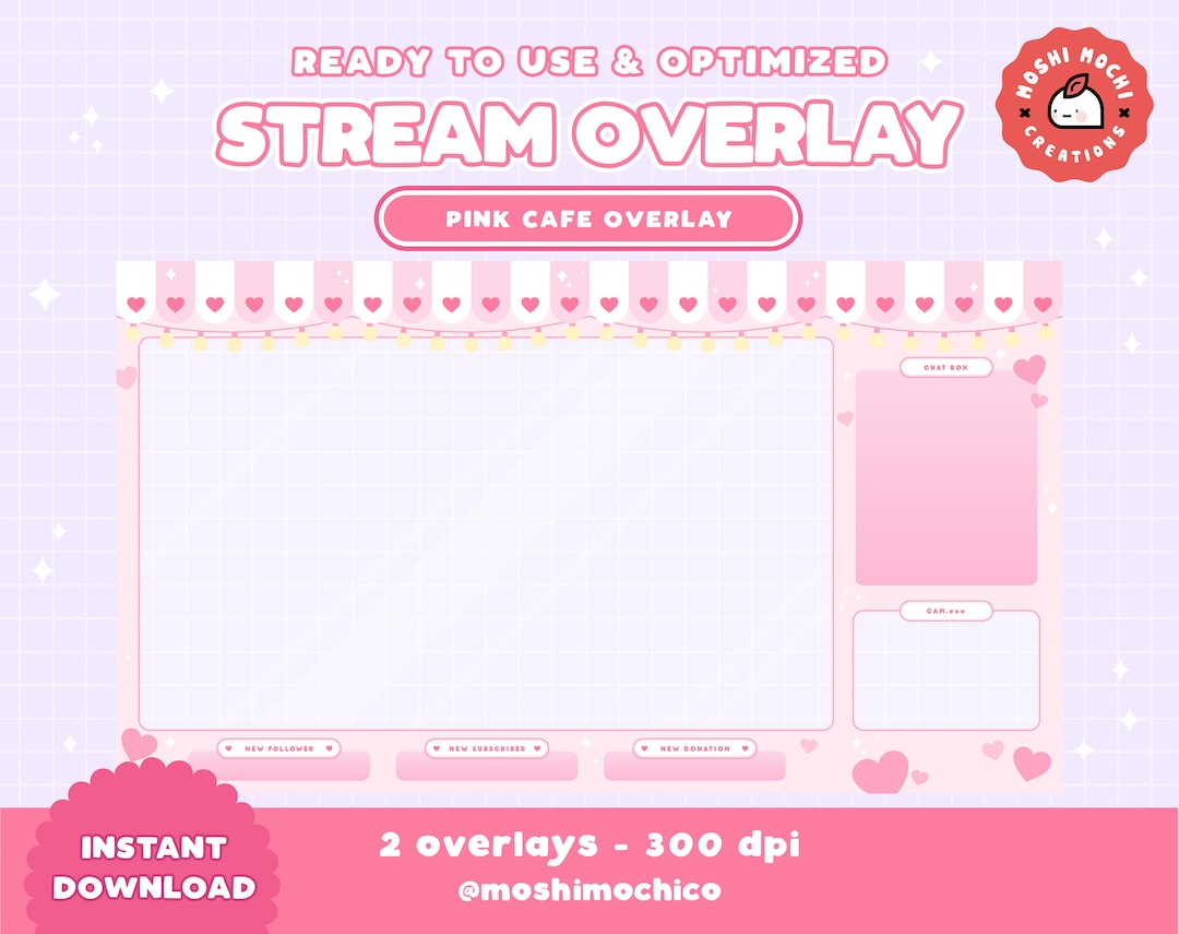 Heart Cafe Stream Overlay - Twitch - Cute - Streamer Graphics - Kawaii ...