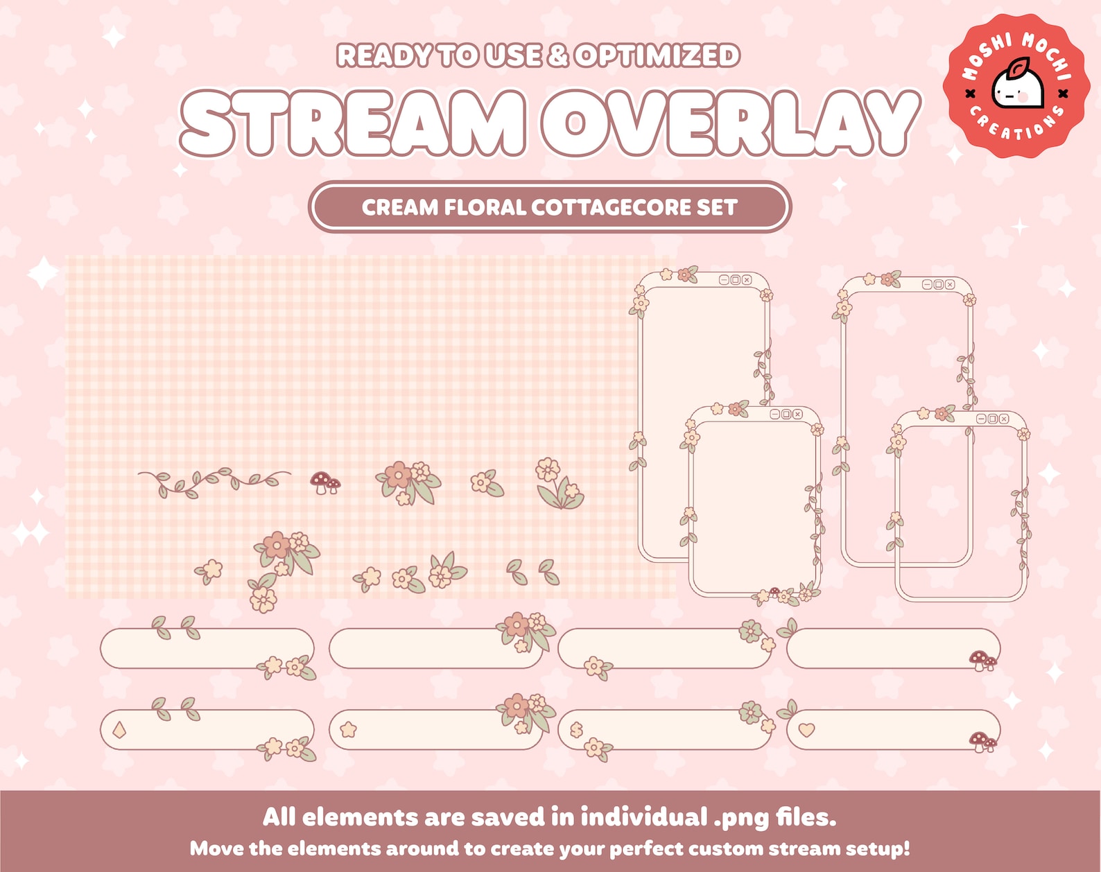 Cottagecore Stream Overlay Set for Twitch, Cozy Floral Package, Forest ...