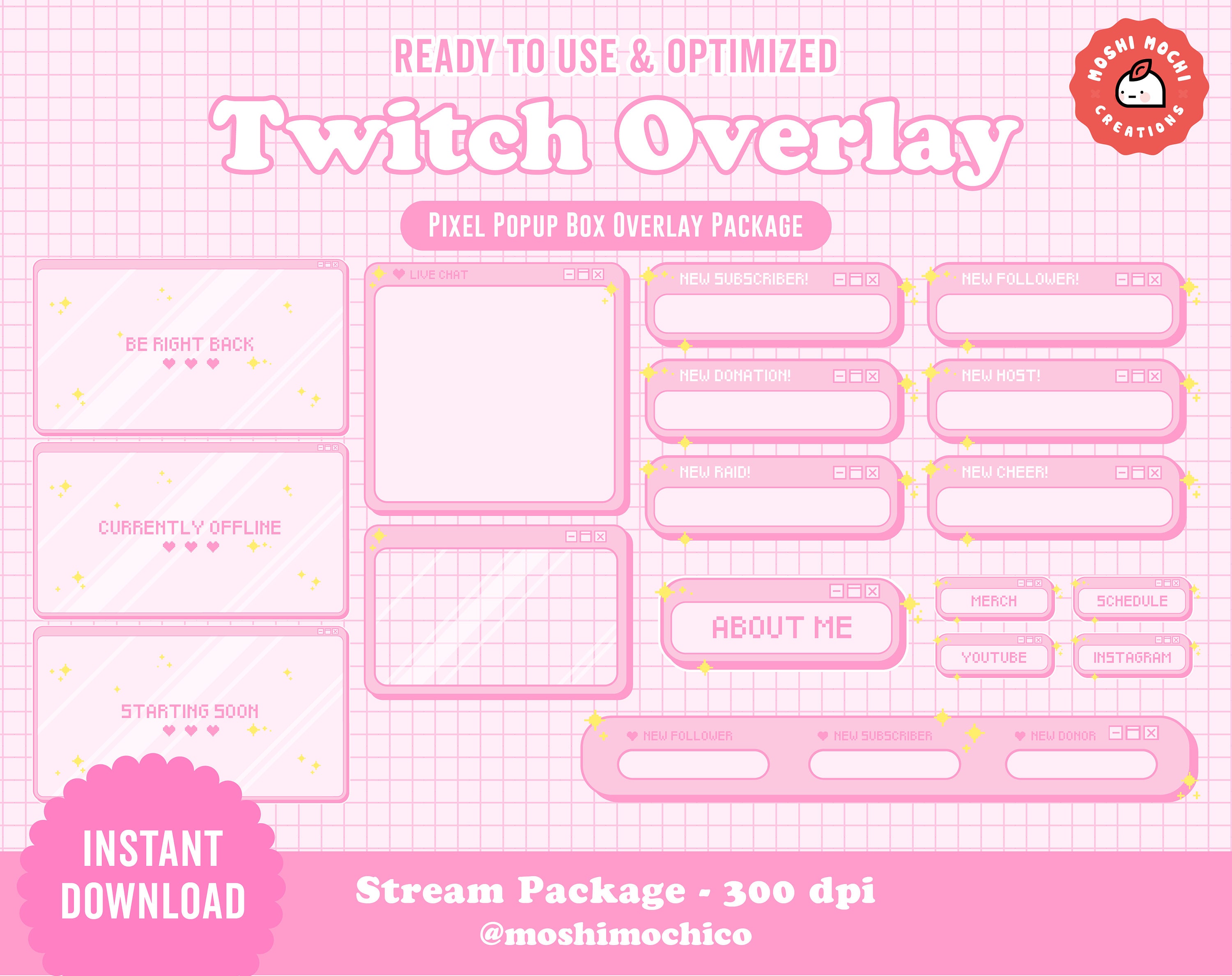 Twitch Pink Pixel Pop Up Box Stream Overlay Package / Panels / | Etsy