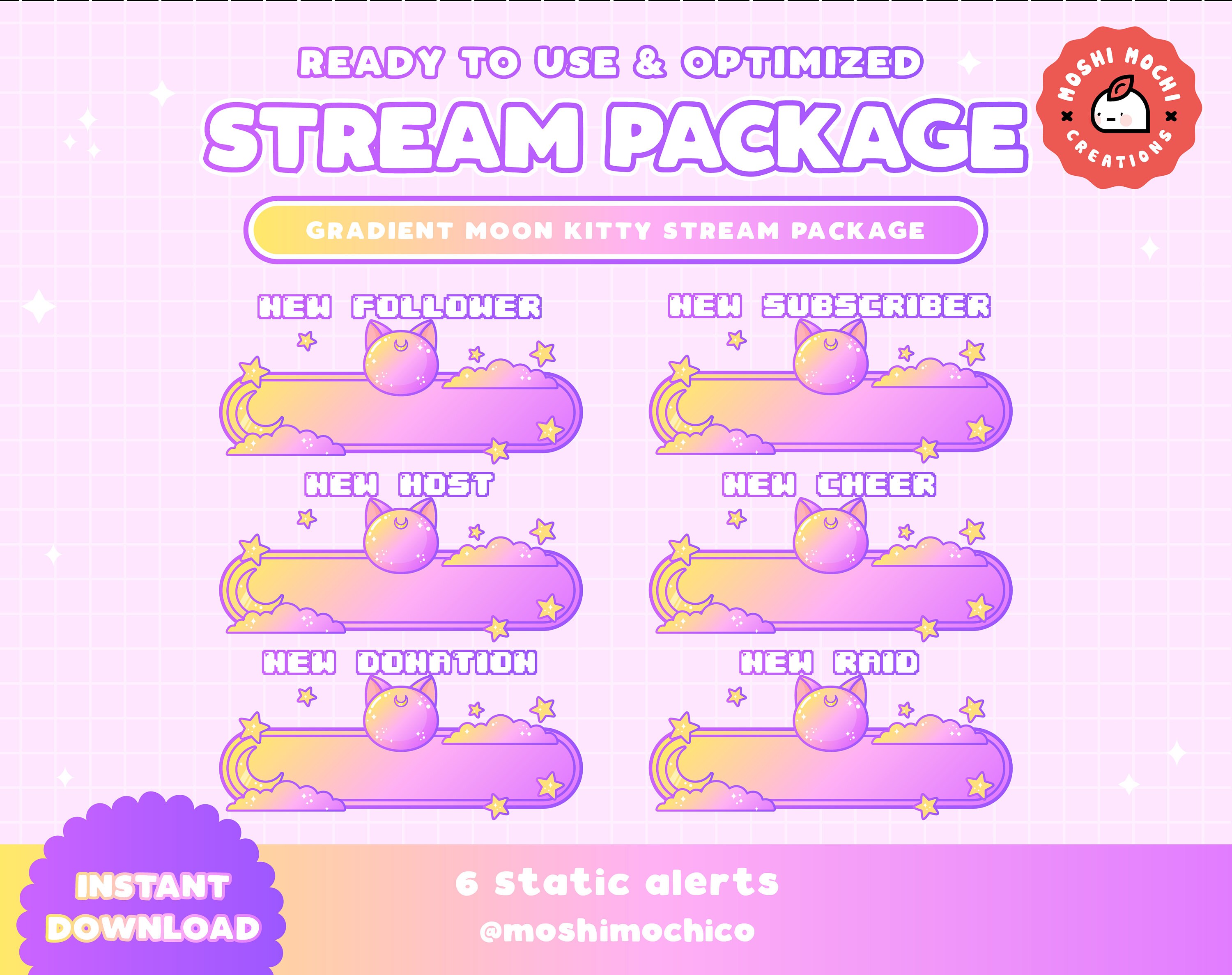 Twitch Stream Package Gradient Sparkle Moon Kitty / Streamer | Etsy