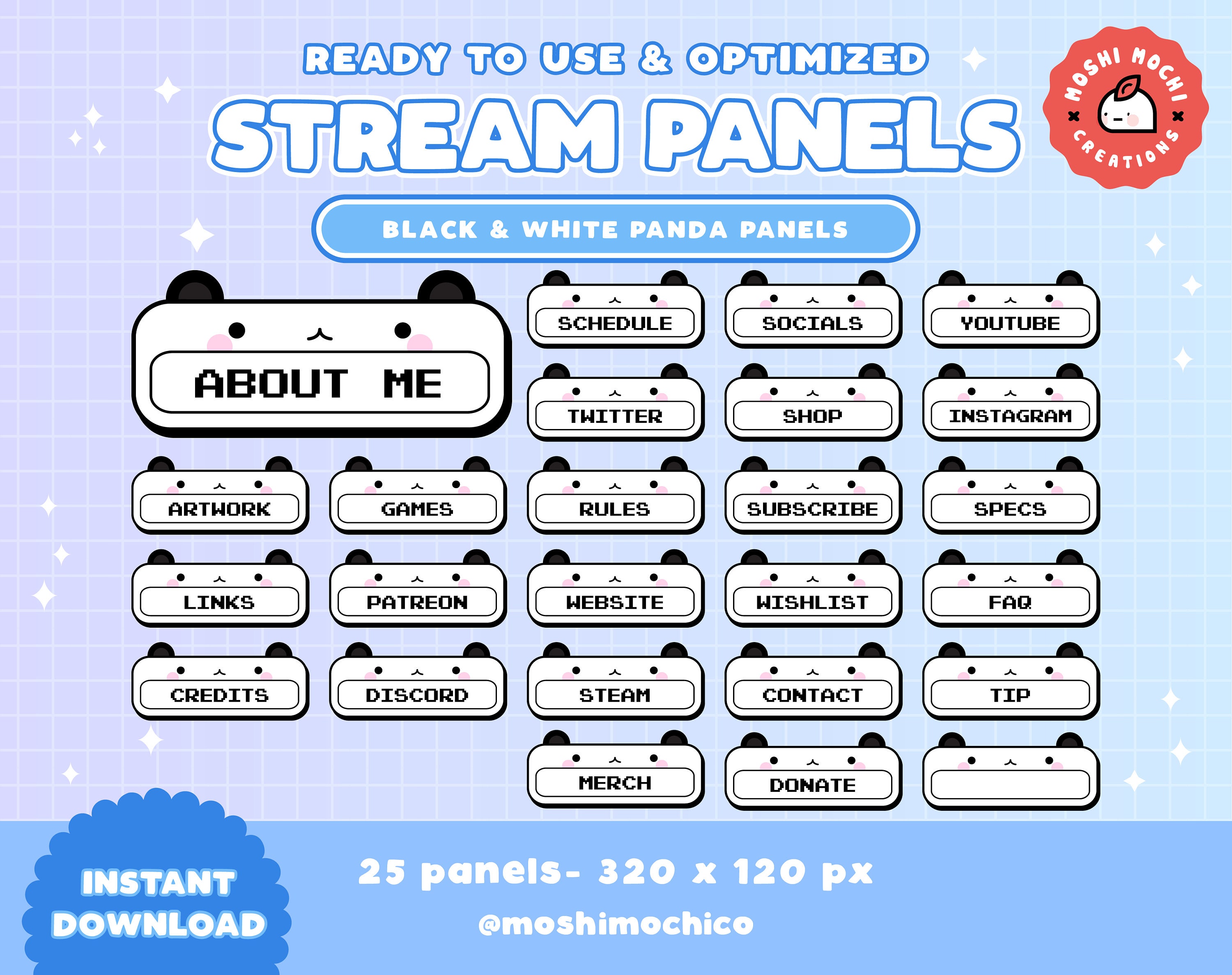 Twitch Panda Panels / Badges / Kawaii / Streamer / Sparkle / | Etsy
