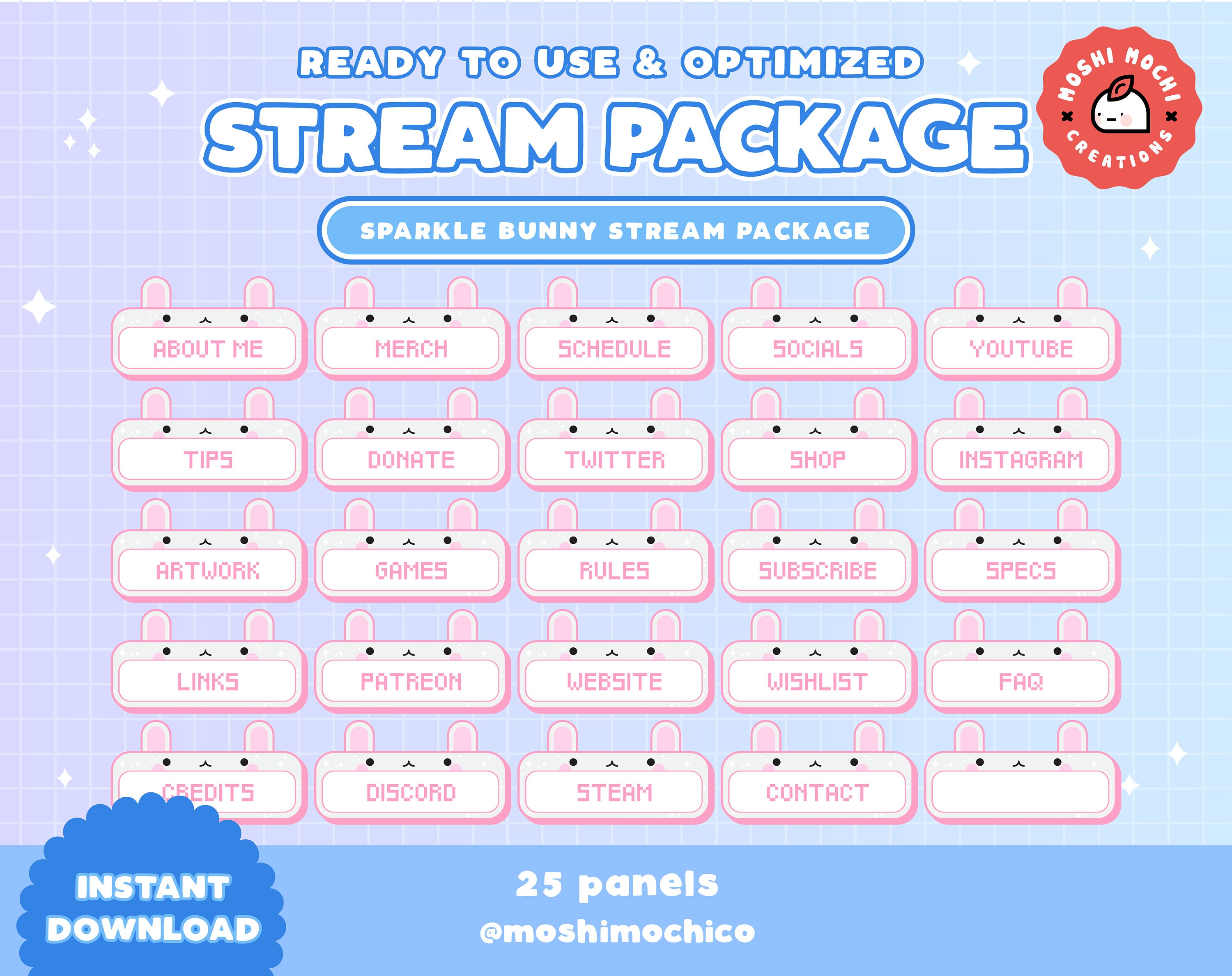 Twitch Stream Package Cute White Sparkle Bunny / Streamer - Etsy Canada