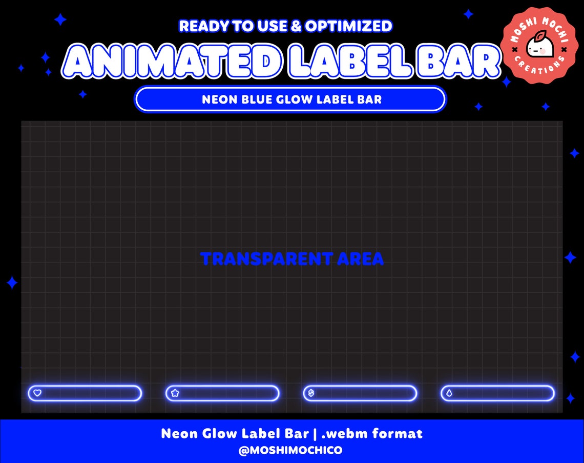 Neon Blue Label Bar for Twitch / Animated Simple Aesthetic Overlay ...