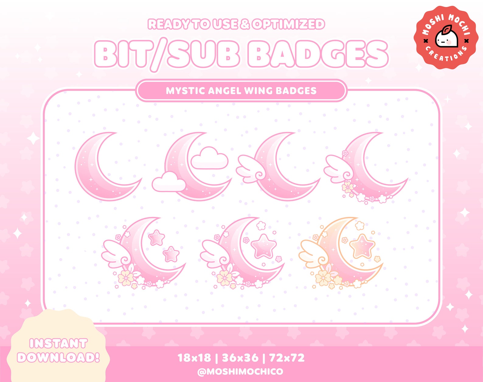 Pink Mystic Moon Sub Badges / Twitch Bit Badges / Pastel Sparkle Moon ...