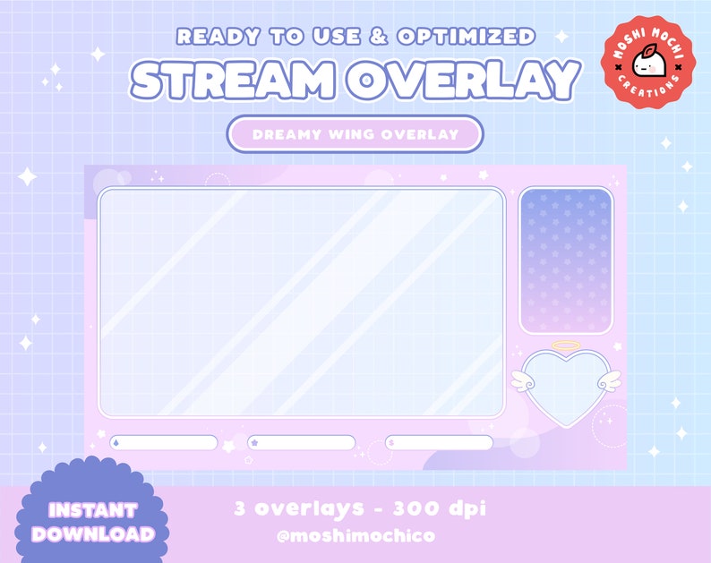 Girly Twitch Stream Overlay - Cute Angel Wing - Kawaii - Streamer ...