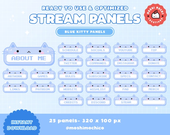 25x Twitch Cute Blue Kitty Cat Box Panels / Badges / Kawaii / | Etsy