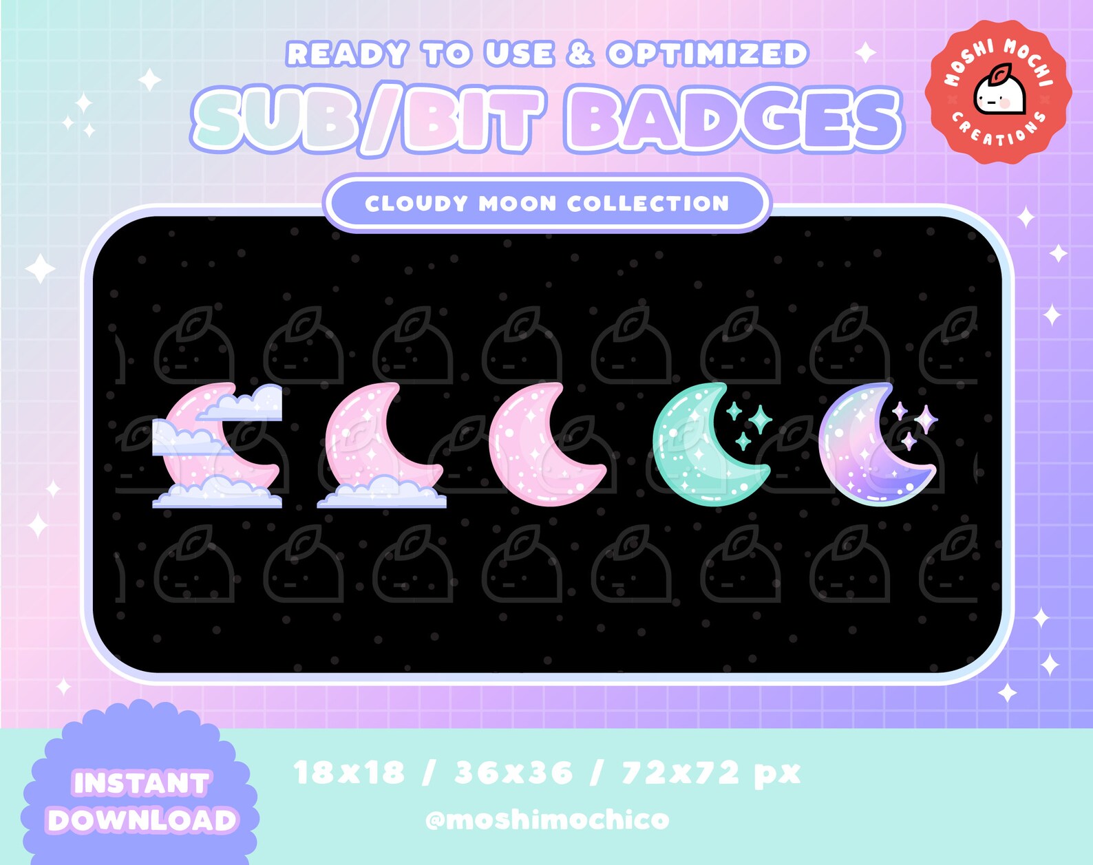 Twitch Sub Badges / Bit Badges Cute Glossy Pastel Iridescent | Etsy