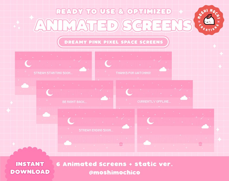 ANIMATED Twitch Pink Pixel Space Starry Sky Screens / Custom - Etsy