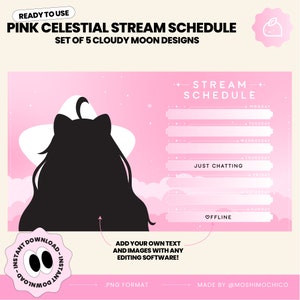 Pink Cloudy Moon Stream Schedule for Twitch, Overlay Pack, Lofi Aesthetic, Light Theme, Cute ...