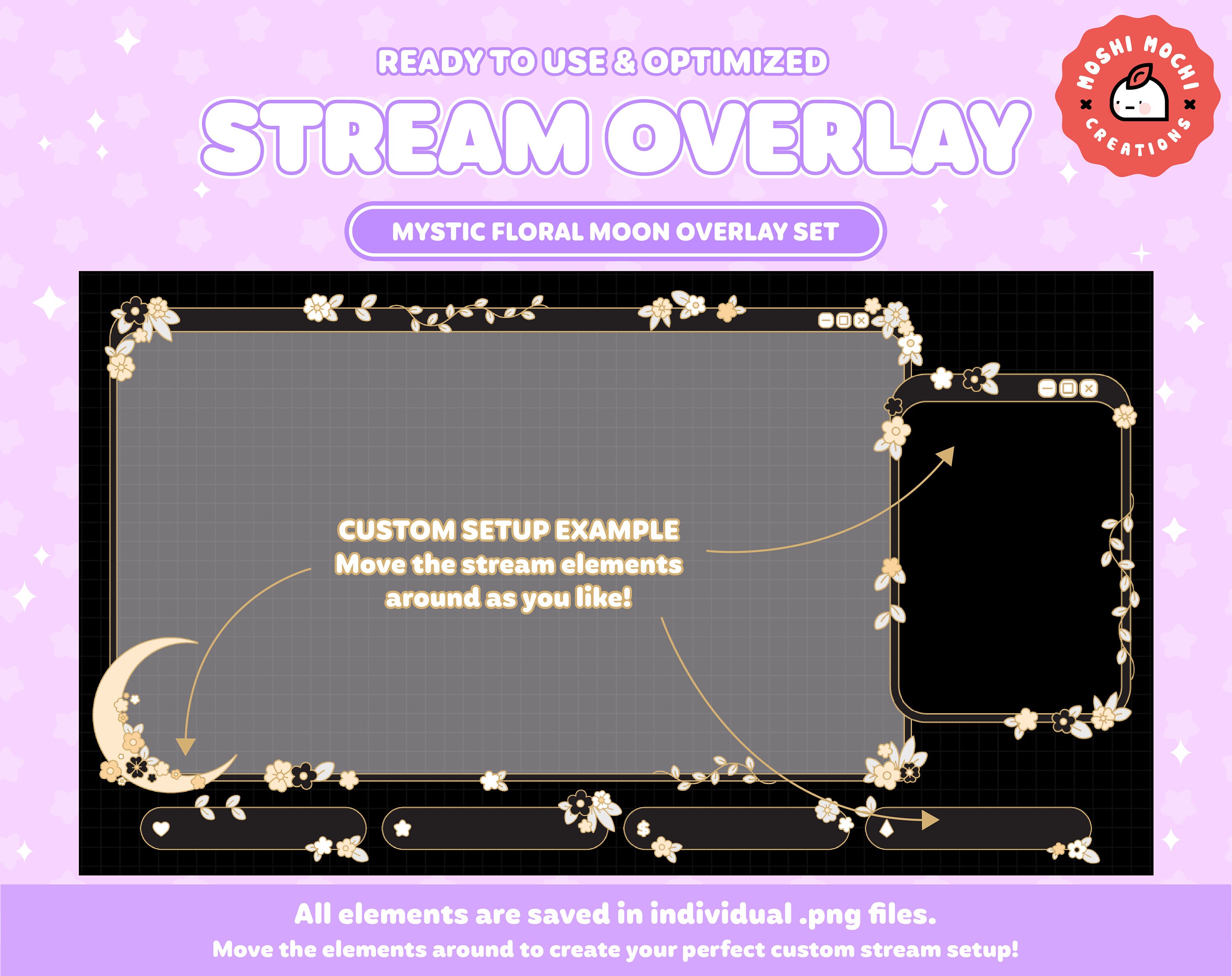 Mystic Stream Overlay Set for Twitch / Black White Floral Kawaii ...