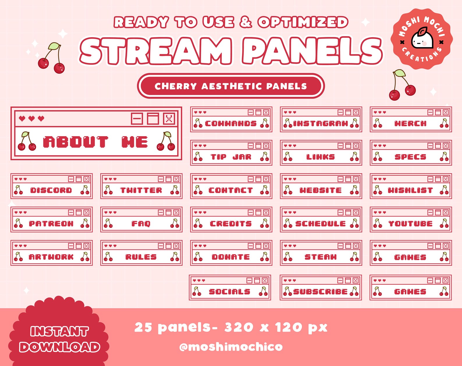 Twitch Cherry Panels / Cute / Stream / Fruit / Badges / Kawaii ...