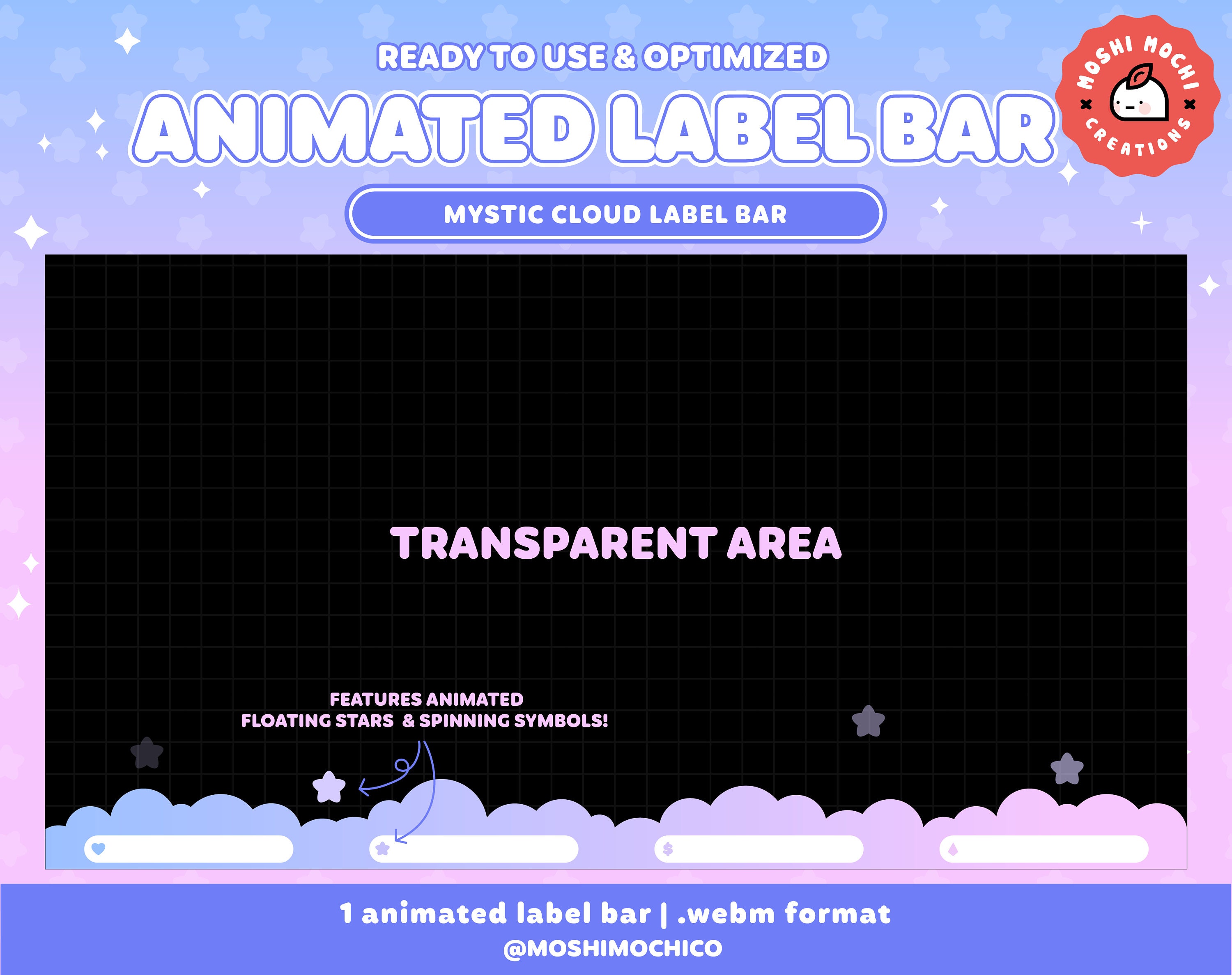 Animated Stream Label Bar / Simple Mystic Cloud Theme / Cute - Etsy