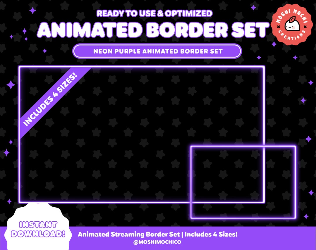 Neon Purple Animated Twitch Border Set | Webcam Frame | Game Capture ...