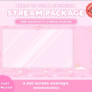 Pink Moon Kitty Stream Package | Twitch Overlay | Stream Alerts | Cat ...