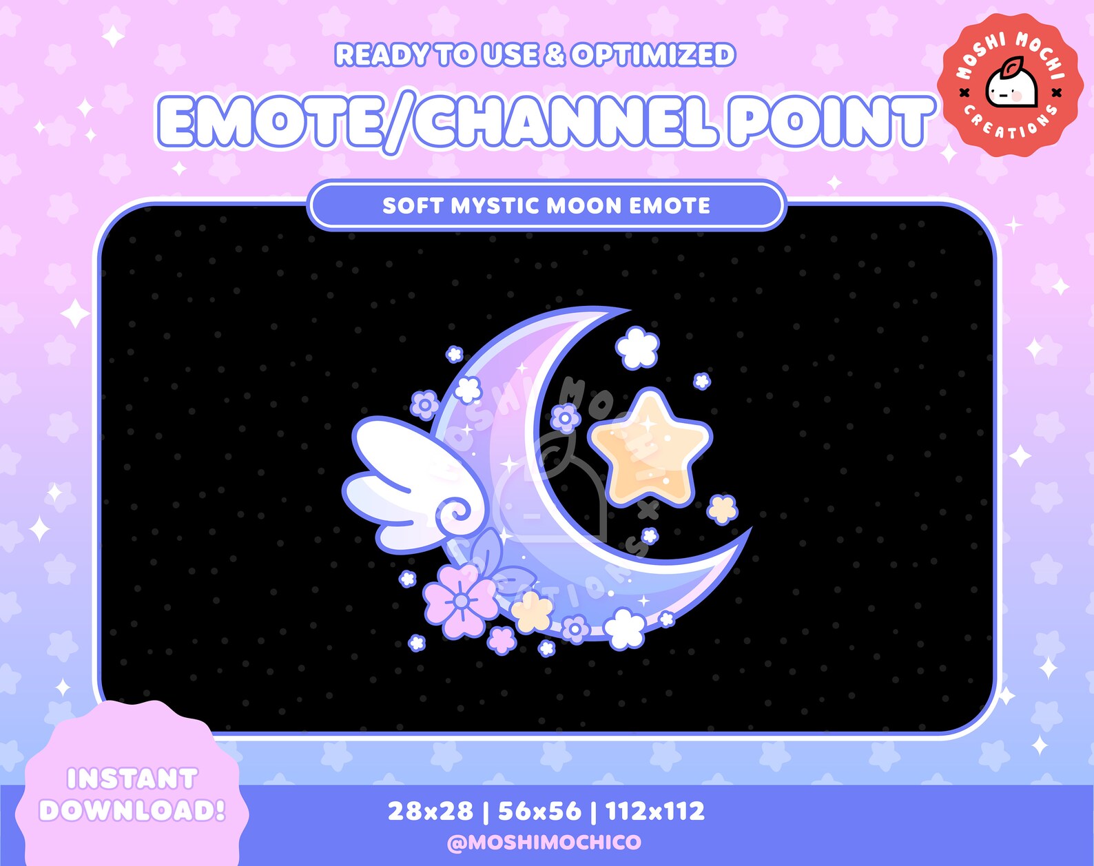 Floral Moon Emote, Channel Point, Pink Pastel Twitch Badge, Galaxy ...