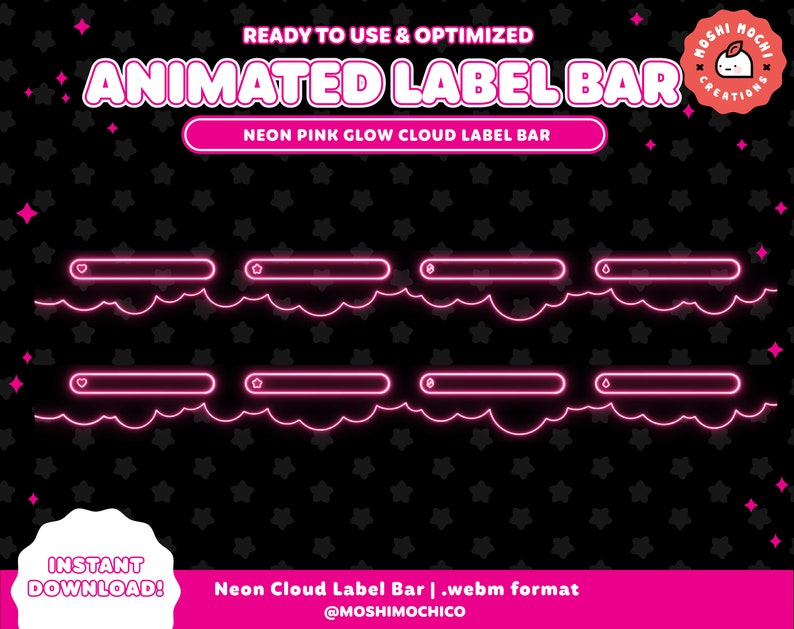 Neon Pink Cloud Label Bar for Twitch / Animated Simple - Etsy