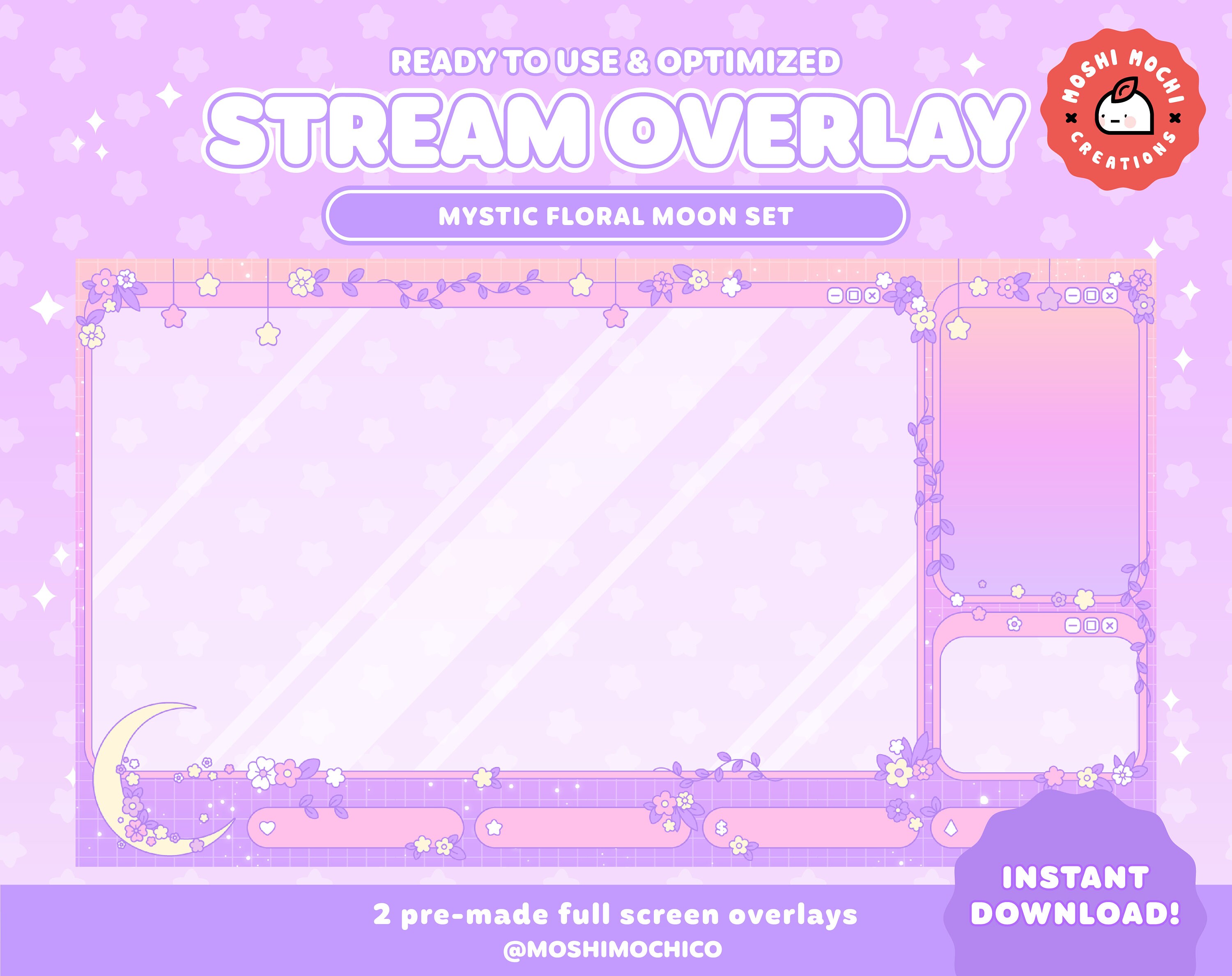Mystic Stream Overlay Set for Twitch / Pastel Pink Floral Kawaii ...