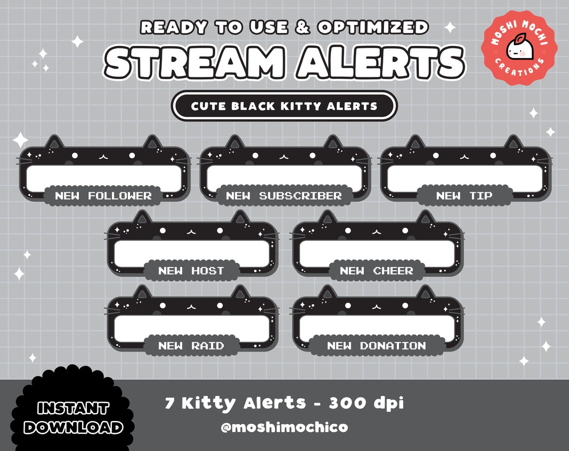 Twitch Black Cat Static Alerts Sparkle Kitty New Follower - Etsy