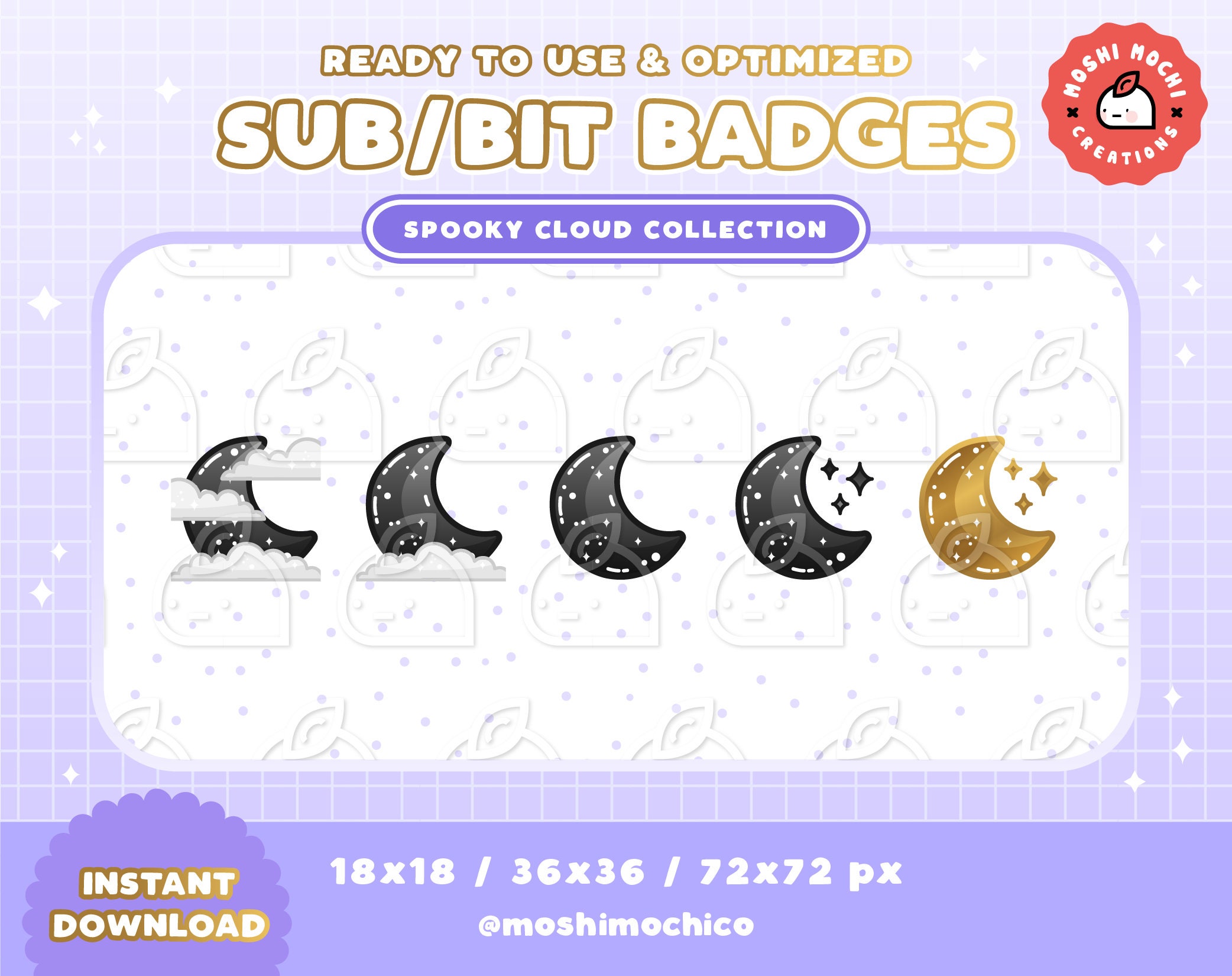 Art And Collectibles Twitch Sub Bit Badges Sub Badges Cute Sub Badges Streamer Moon Badges Bit