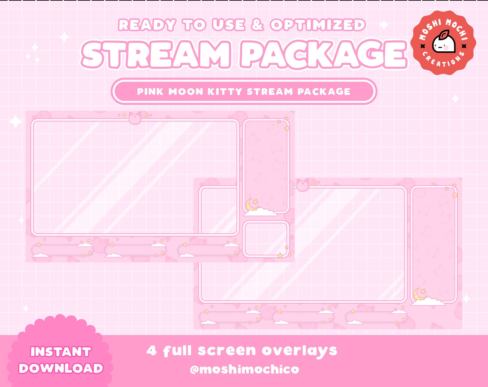 Pink Moon Kitty Stream Package Twitch Overlay Stream - Etsy