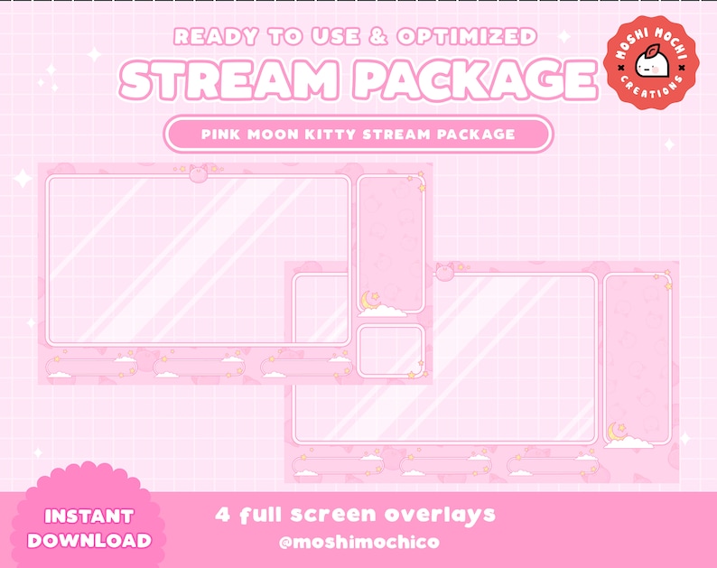 Pink Moon Kitty Stream Package Twitch Overlay Stream - Etsy