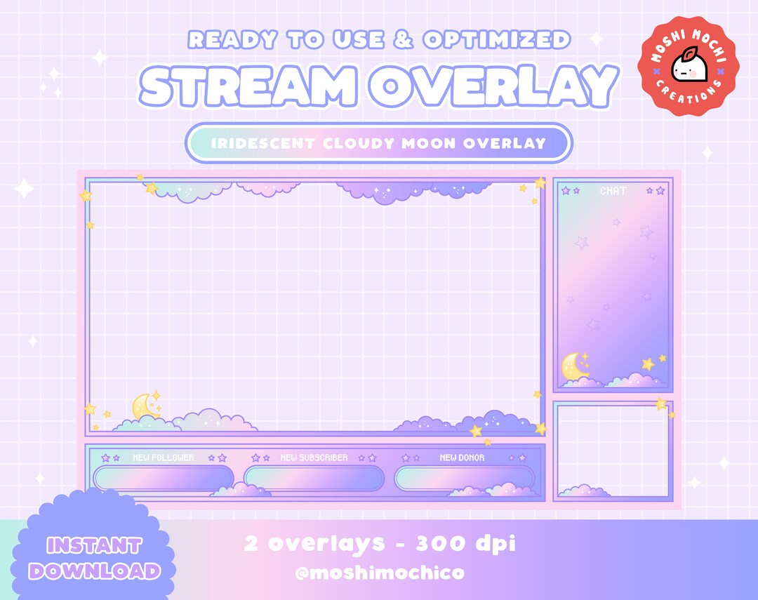 Twitch Iridescent Rainbow Cloudy Moon Overlay / Streamer Graphics ...