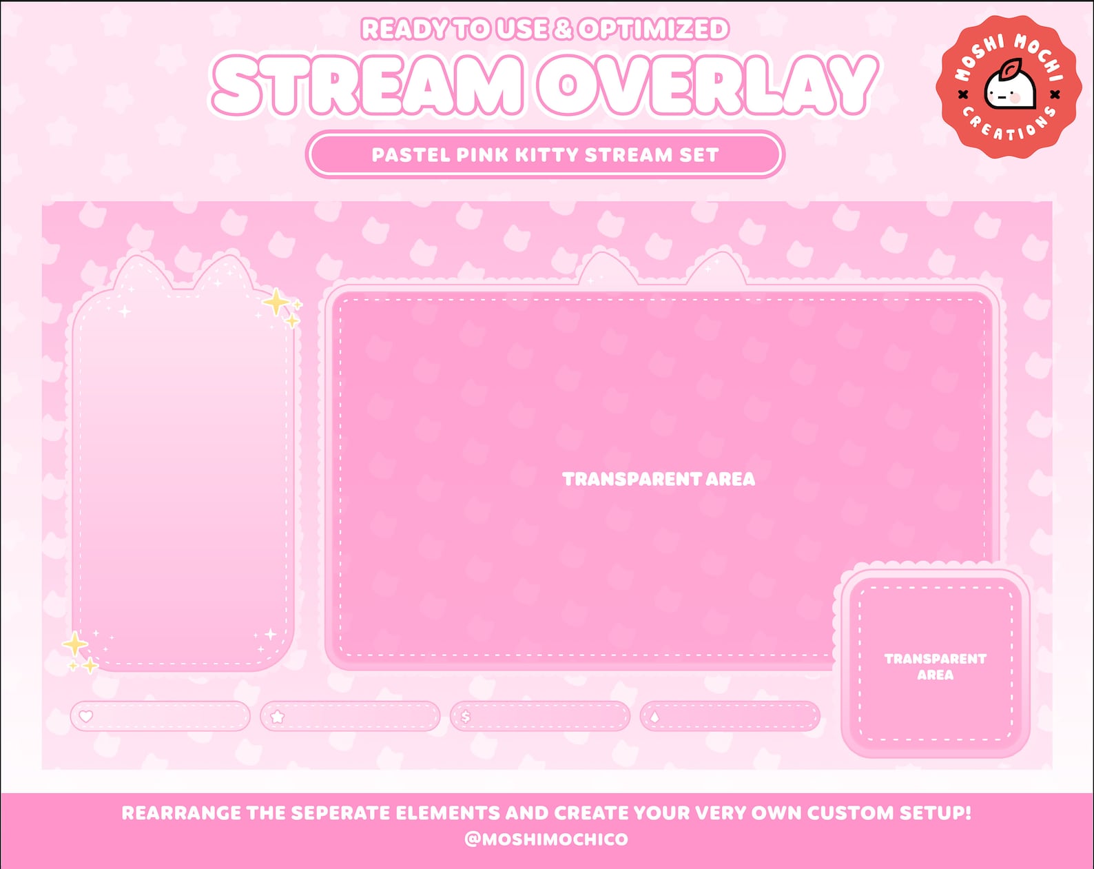 Pastel Kitty Overlay Set, Twitch Overlay, Custom Stream, Cute Aesthetic ...