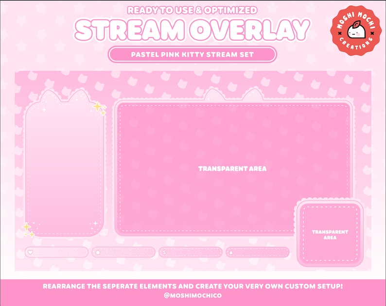 Pastel Kitty Overlay Set, Twitch Overlay, Custom Stream, Cute Aesthetic ...