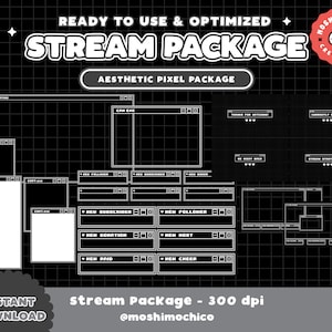Twitch Aesthetic Black and White Pixel Computer Screen Stream Package ...