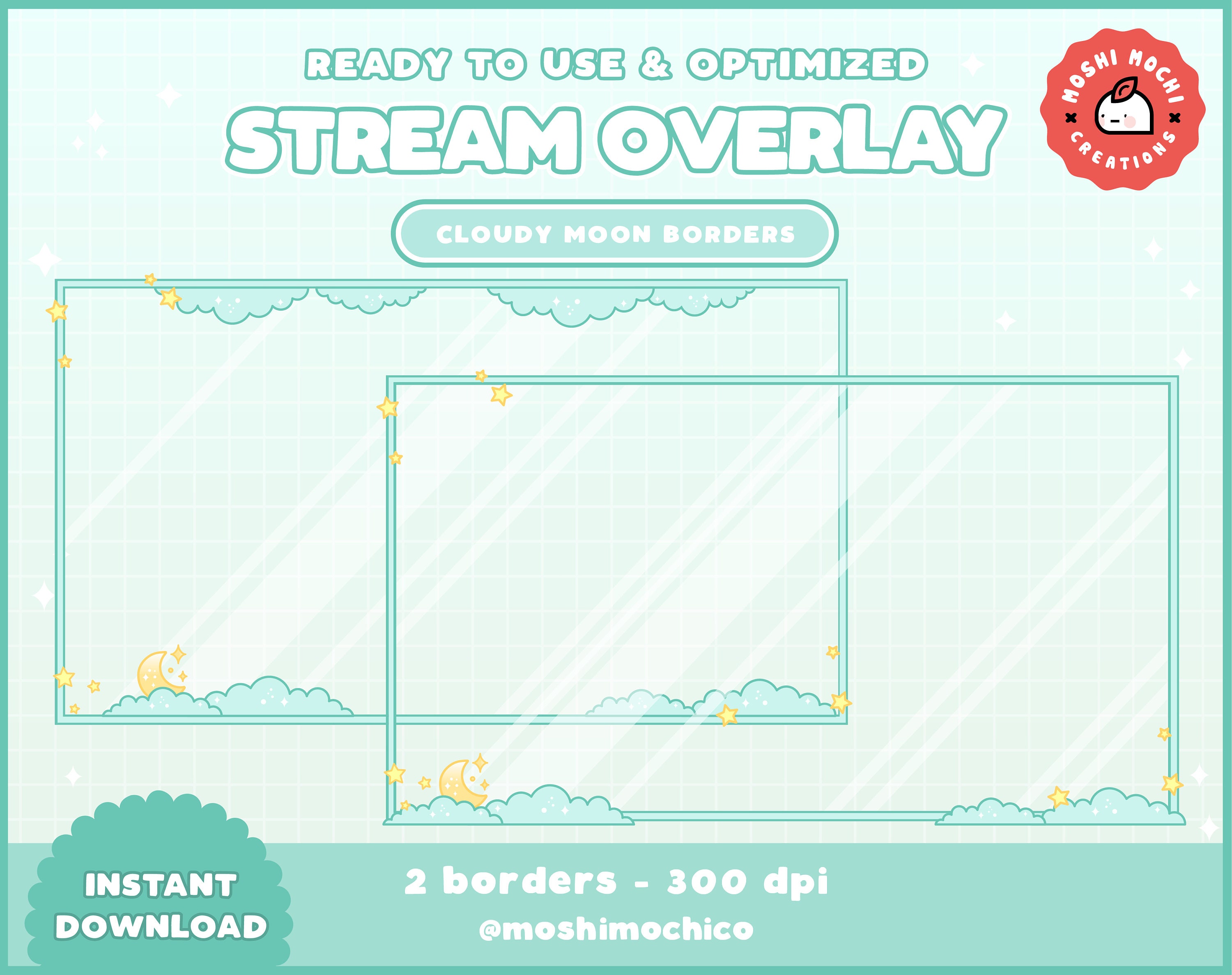 Twitch Mint Cloudy Moon Webcam and Game Overlay Border Frame / - Etsy UK