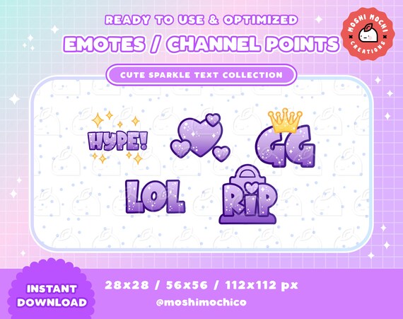 Purple Text Emotes / Channel Point / Badges / Kawaii / | Etsy