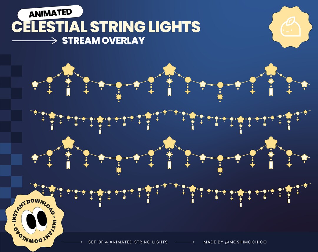 Animated Celestial Starry String Light Overlay, Twinkle Lights, Twitch ...