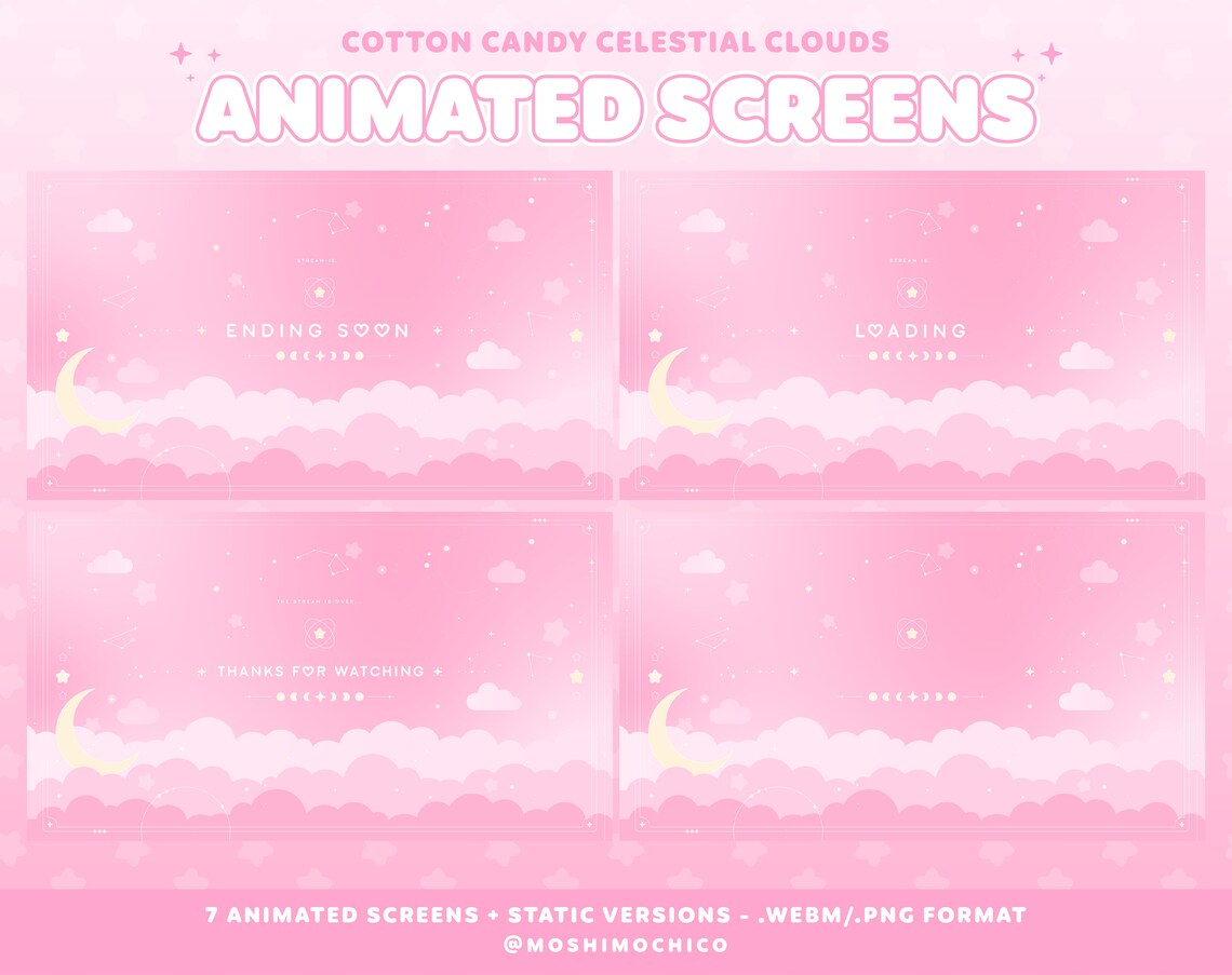 Animated Pink Celestial Cloudy Sky Screens for Twitch, Stream Scenes ...