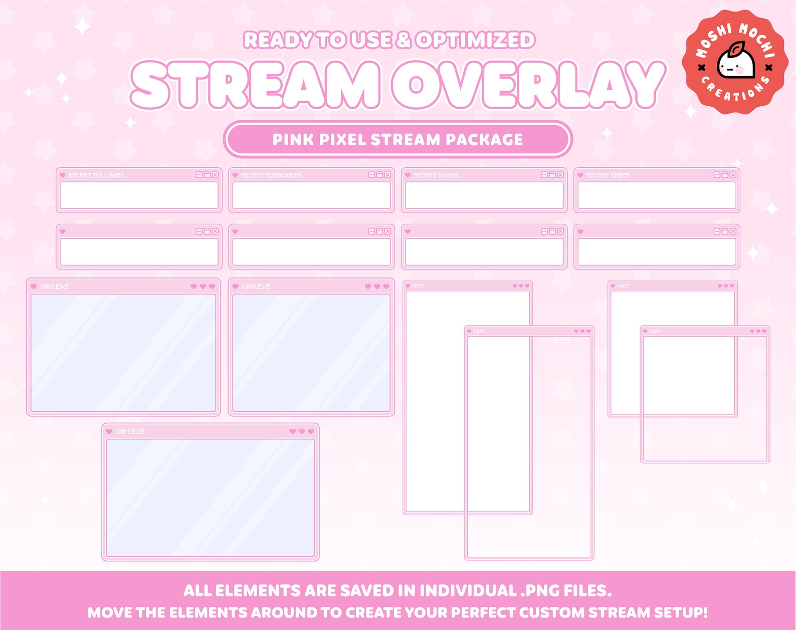 Pink Pixel Stream Package for Twitch | Cute Overlay Set | Computer ...