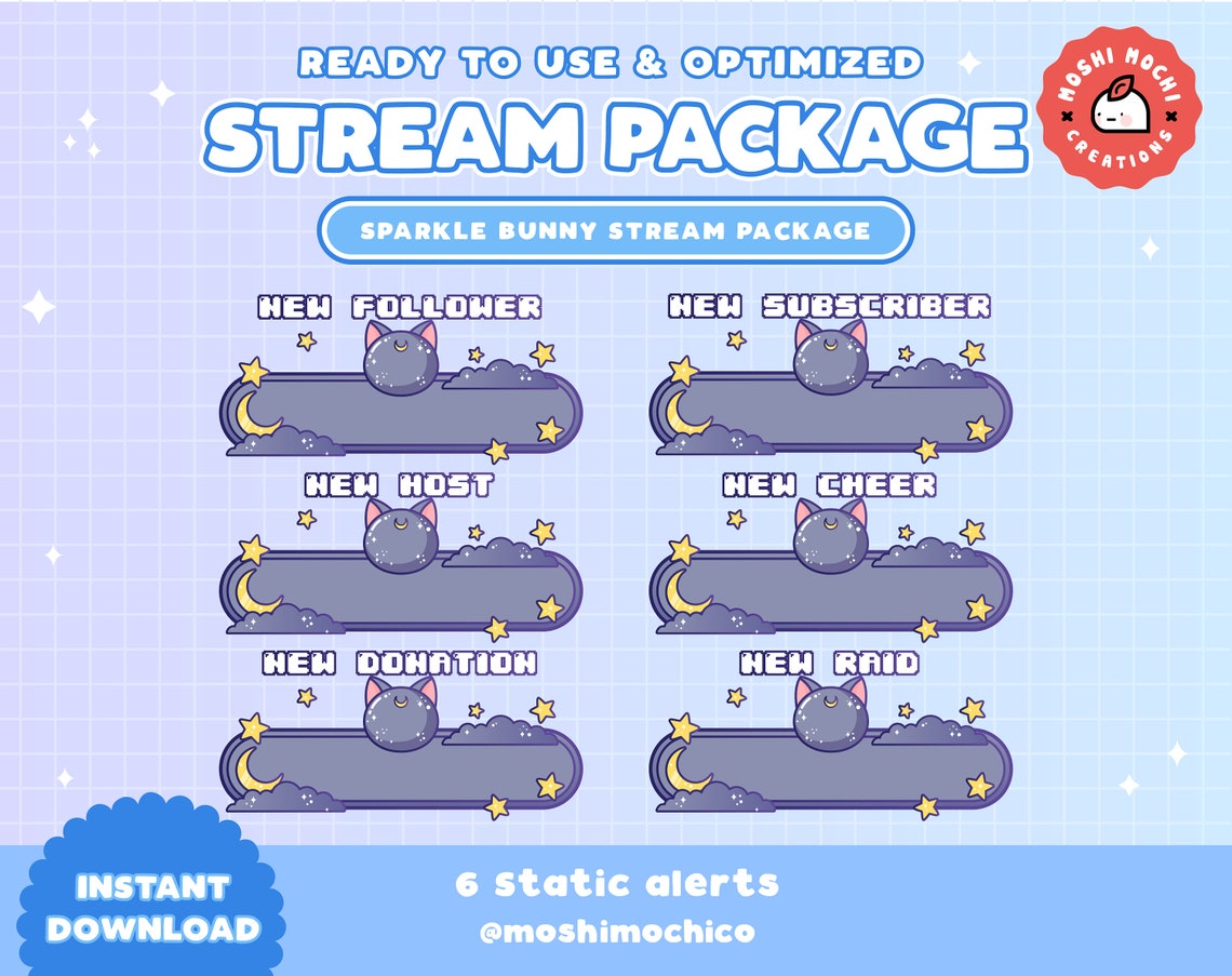 Twitch Stream Package Dark Sparkle Moon Kitty / Streamer - Etsy Canada