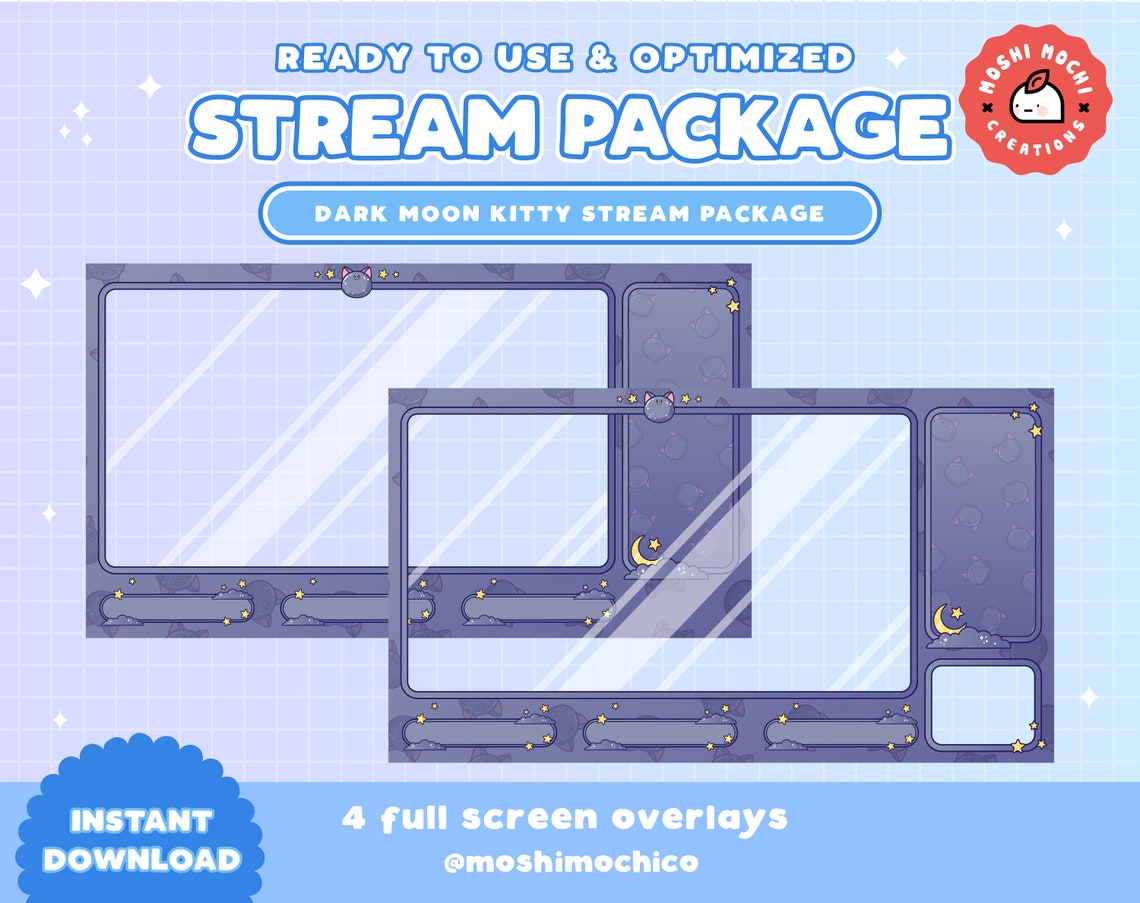 Twitch Stream Package Dark Sparkle Moon Kitty / Streamer - Etsy Canada