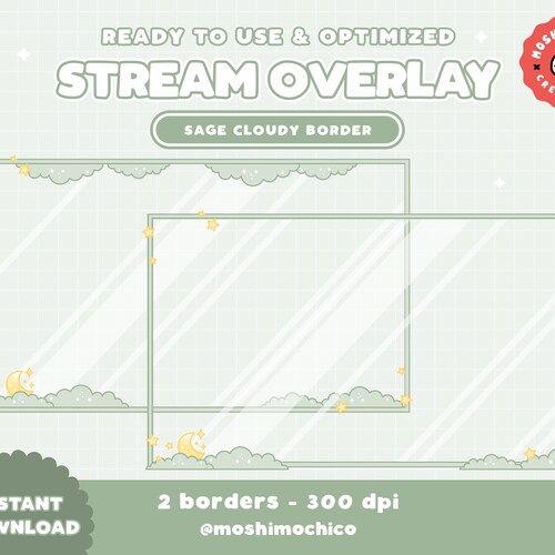 Twitch Cute Sage Cloudy Moon Stream Overlay / Streamer - Etsy