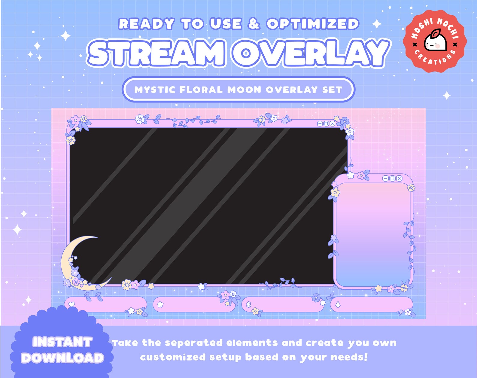Mystic Stream Overlay Set for Twitch / Pastel Floral Kawaii / Galaxy ...