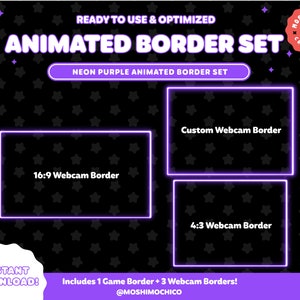 Neon Purple Animated Twitch Border Set | Webcam Frame | Game Capture ...