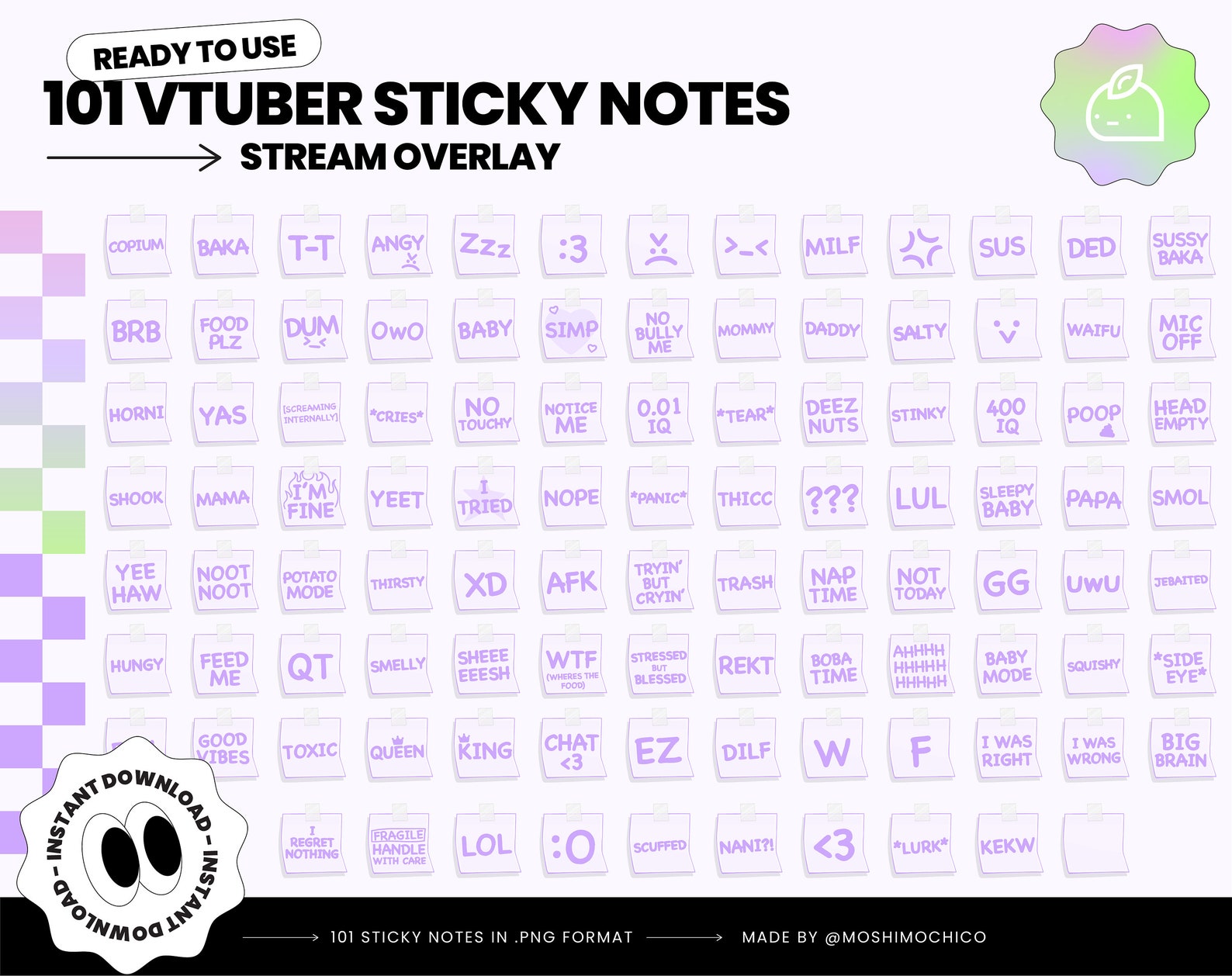 101 Purple Vtuber Sticky Note Set, Funny Stream Overlay, P2U Vtuber ...