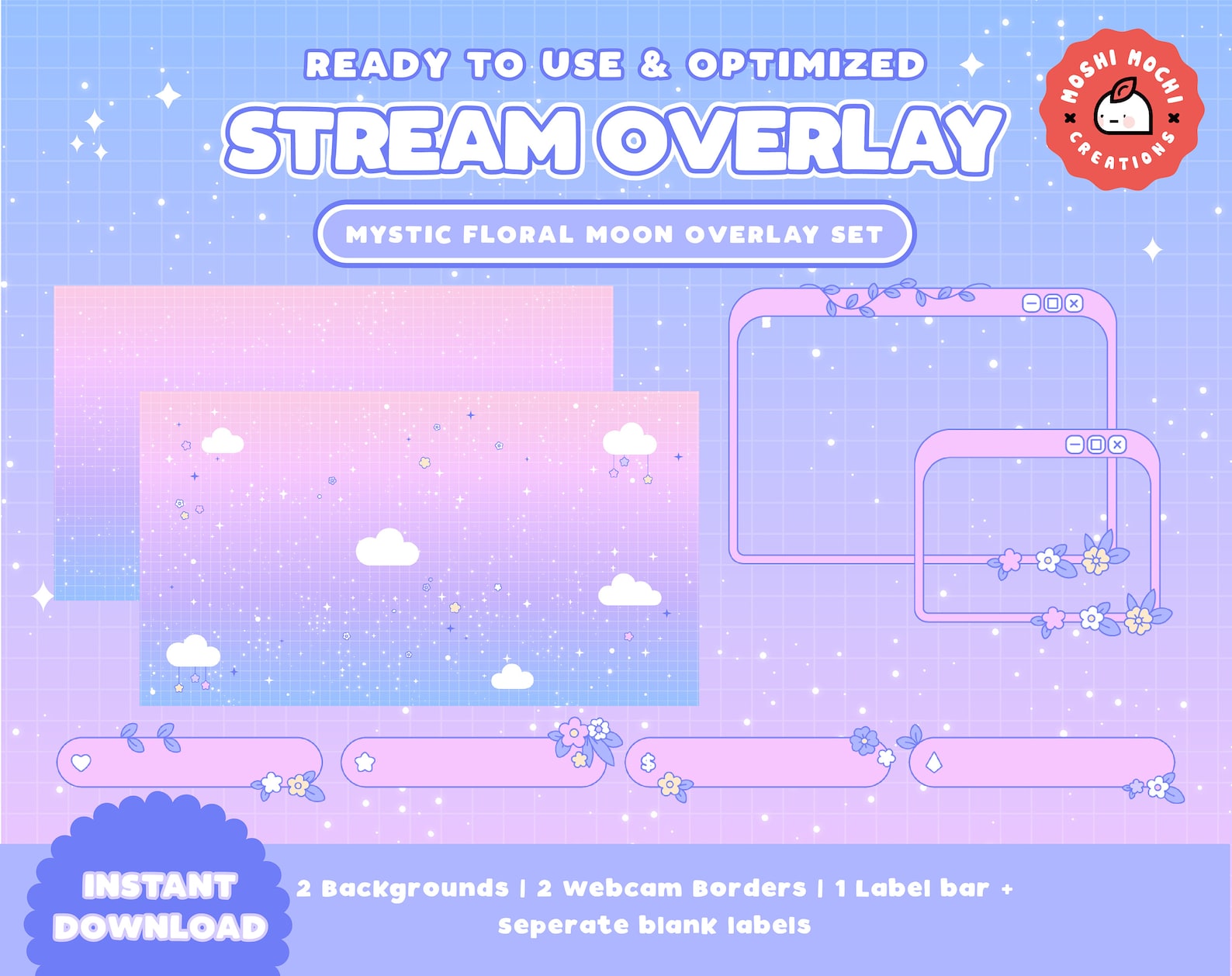 Mystic Stream Overlay Set for Twitch / Pastel Floral Kawaii / - Etsy Canada